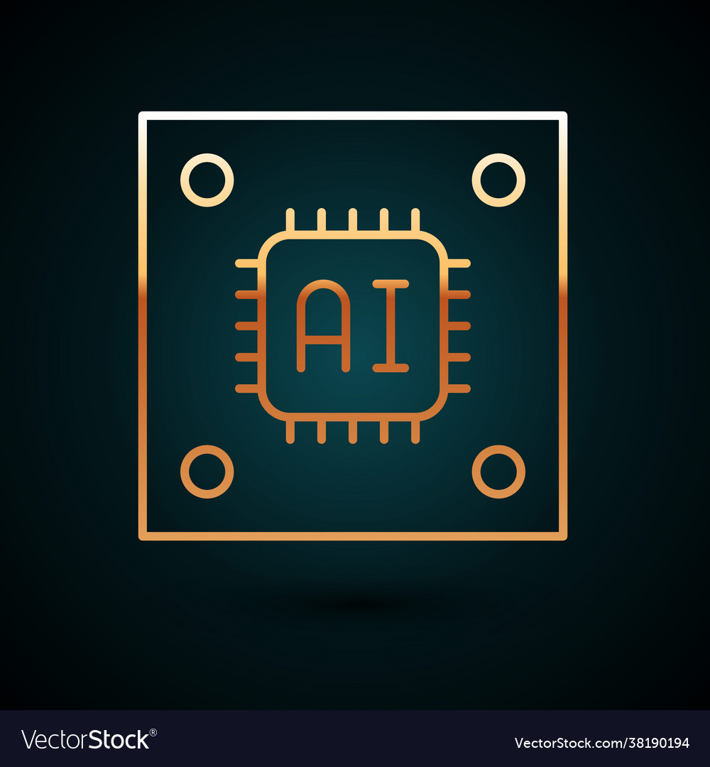 Gold Line Computer Processor With Microcircuits Vector Image 3887