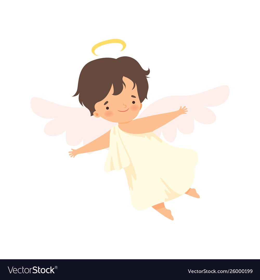 Cute boy angel with nimbus flying wings Royalty Free Vector