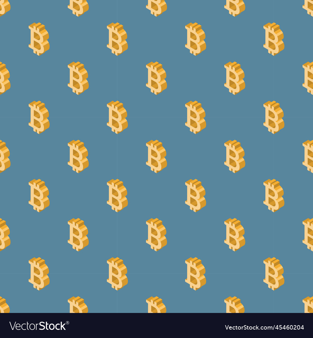 Seamless Pattern 3d Bitcoin Logo Blue Background Vector Image
