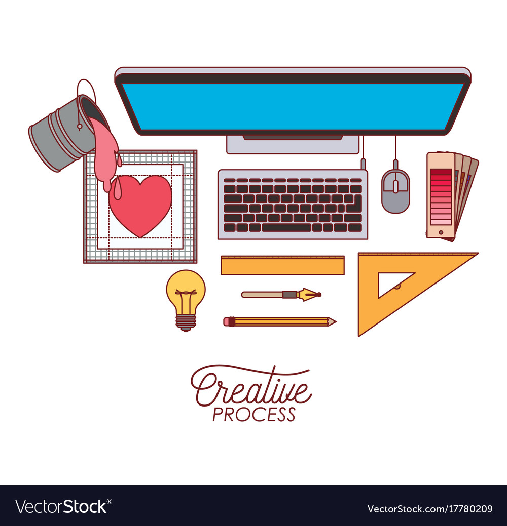 Desktop computer top view creative process Vector Image