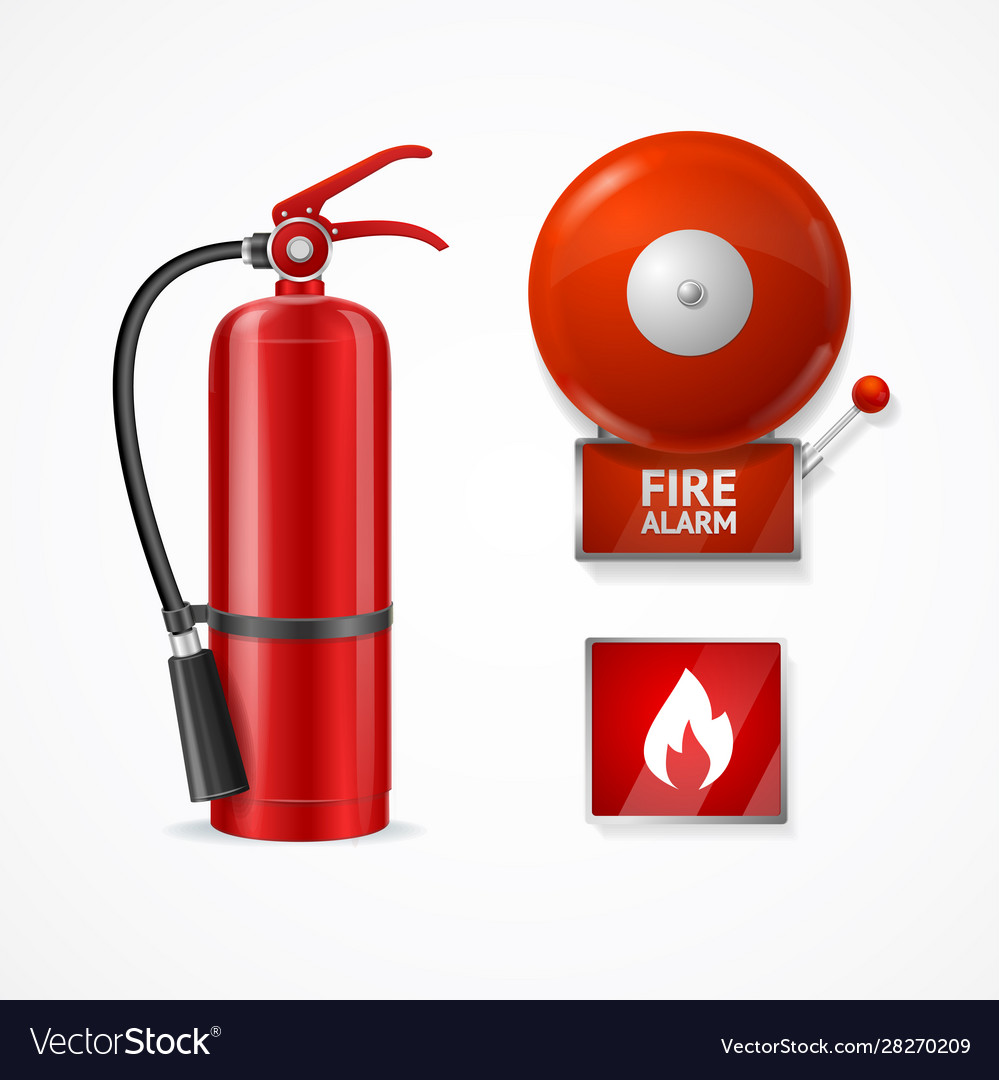 Realistic detailed 3d fire alarm set Royalty Free Vector