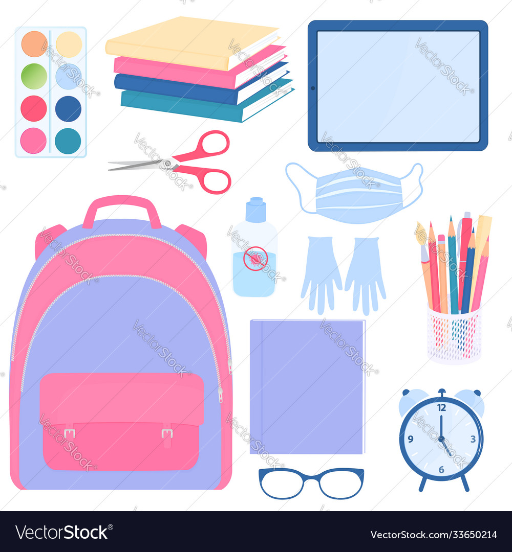 Back to school set pupils supplies Royalty Free Vector Image