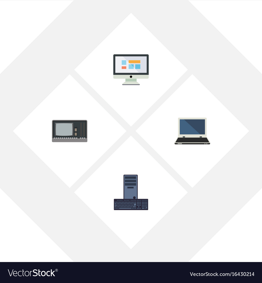 Flat icon computer set of display notebook Vector Image