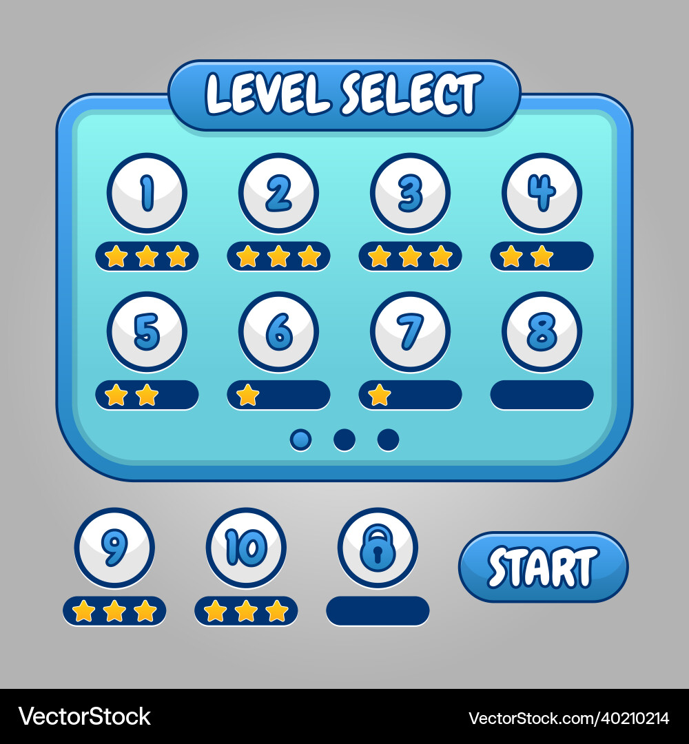 Level select botton of game with blue screen theme