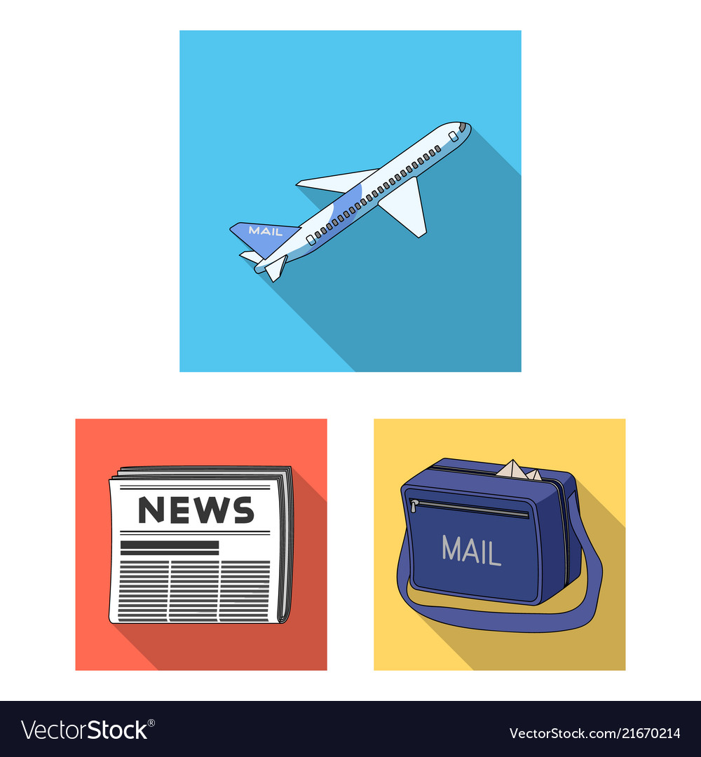 Mail and postman flat icons in set collection Vector Image