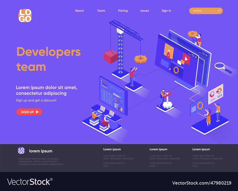 Developers team isometric landing page full stack Vector Image