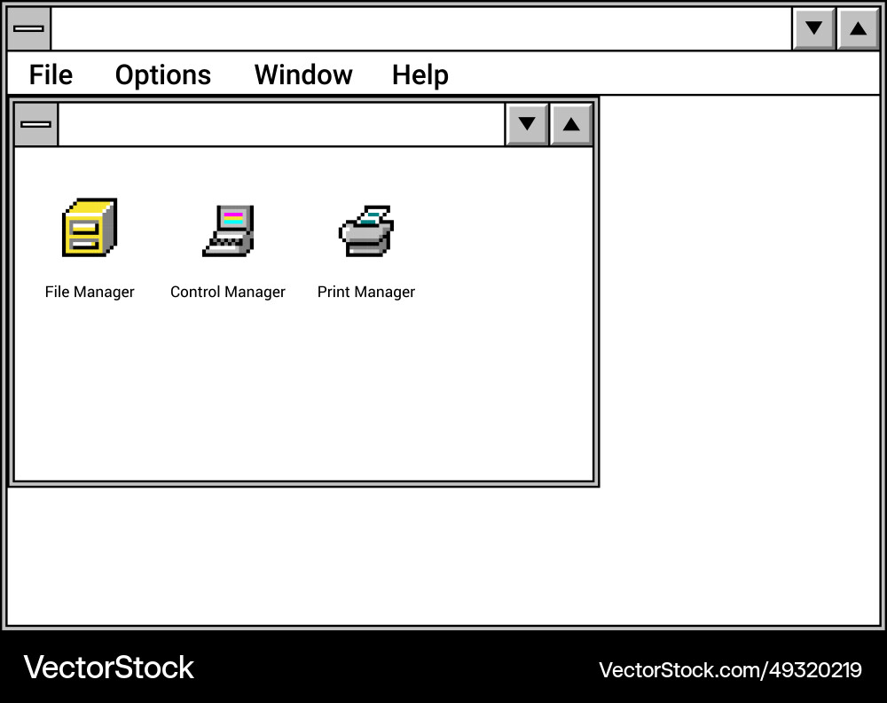 Interface of window with file manager and print Vector Image
