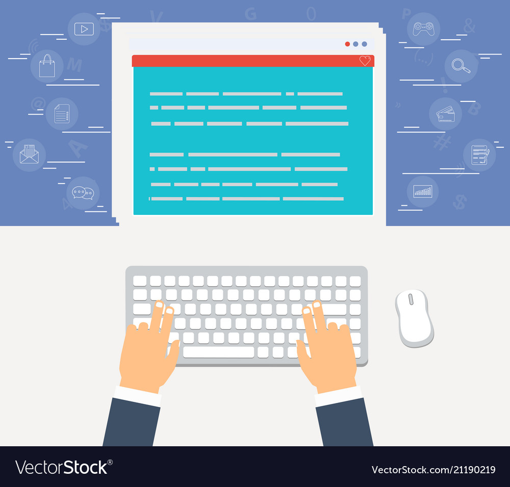Man sits with a laptop and prints Royalty Free Vector Image