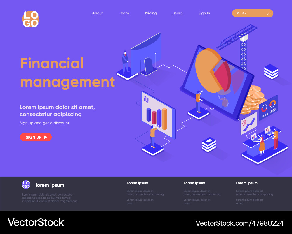Financial management isometric landing page data Vector Image