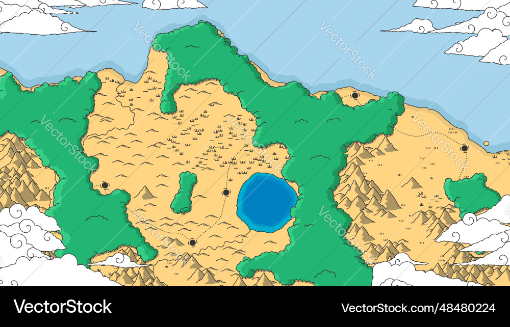 Hand drawn pirate treasure map with terrain Vector Image