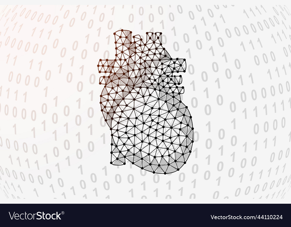 Heart 3d low poly symbol with binary code Vector Image