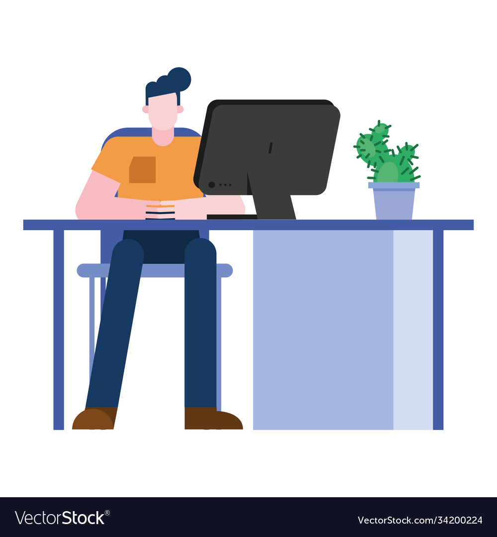 Man at office desk with computer design Royalty Free Vector