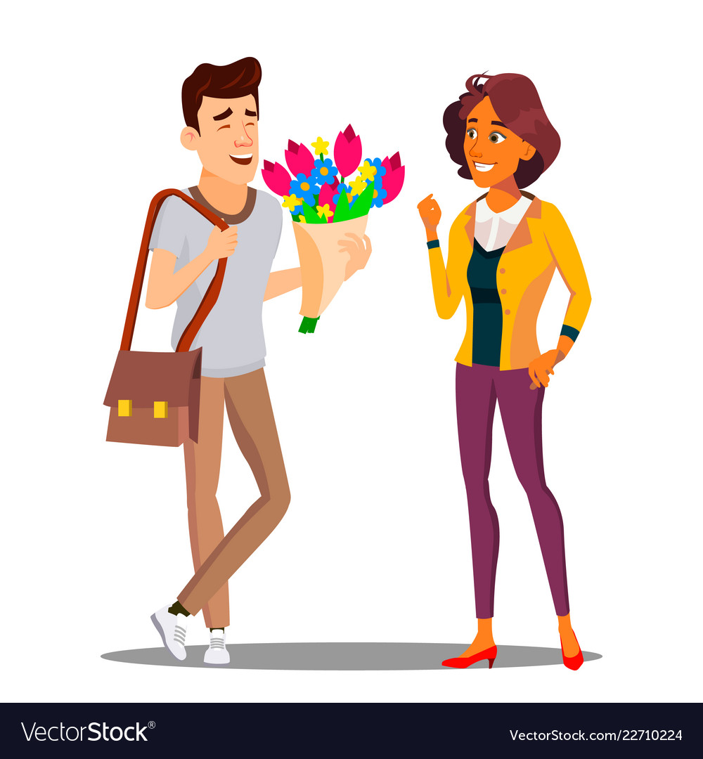 Man giving flowers to woman Royalty Free Vector Image Man giving flowers to woman Royalty Free Vector Image
