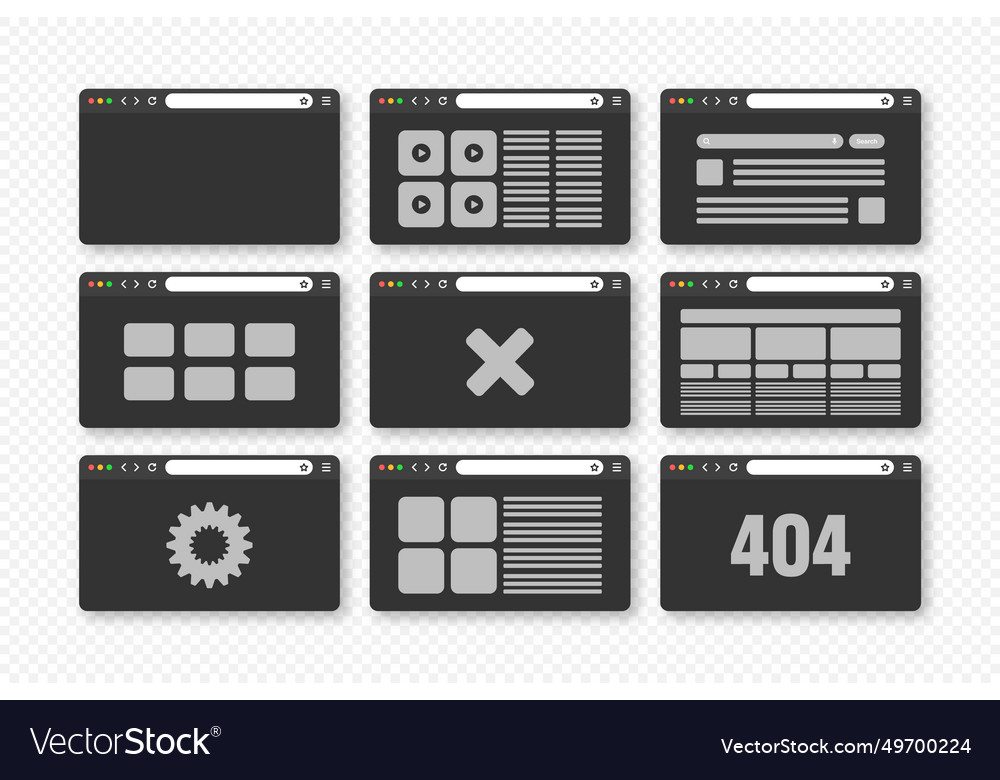 Web browser window pages layout with toolbar Vector Image