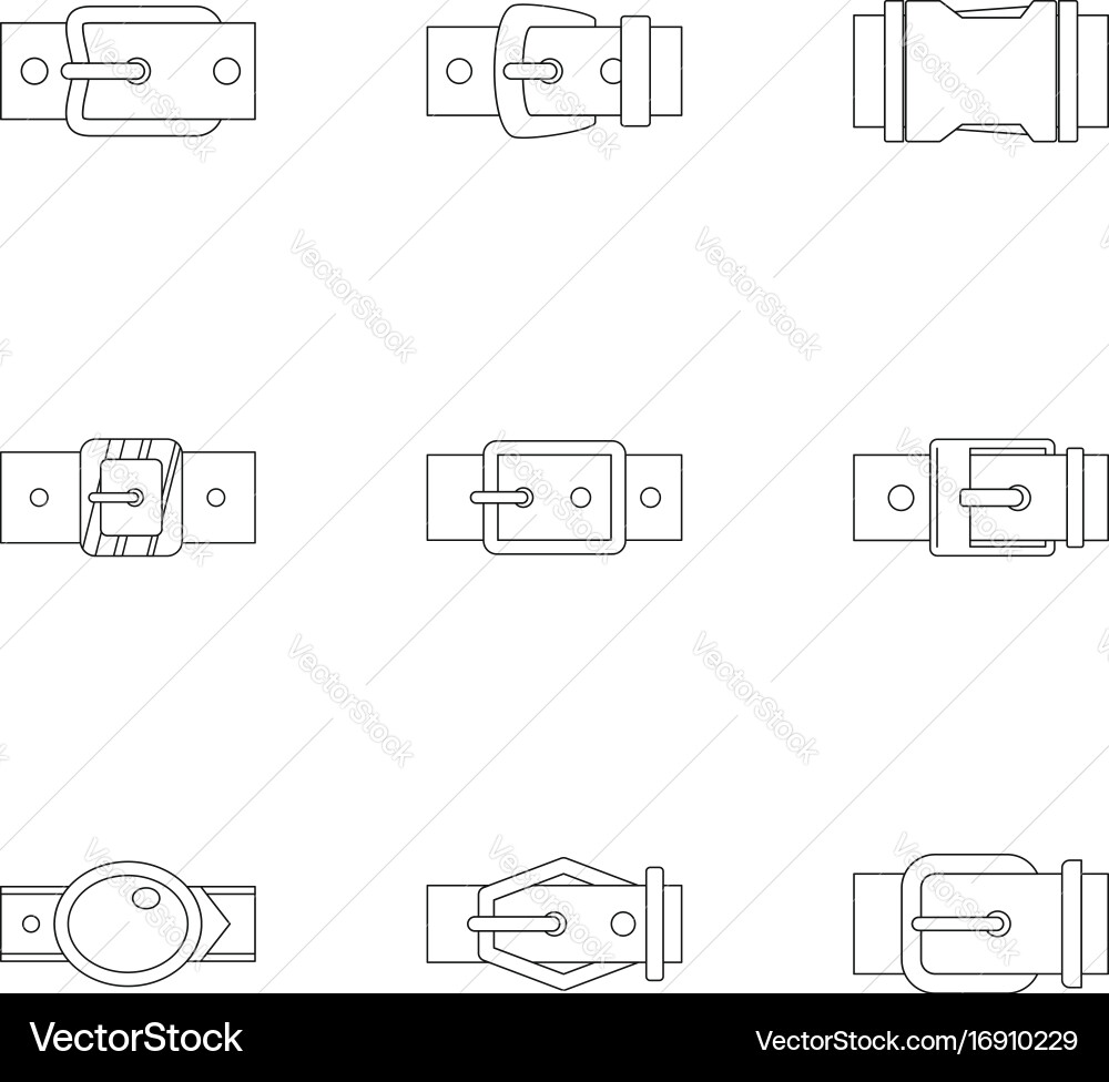 Belt buckle icon set outline style Royalty Free Vector Image