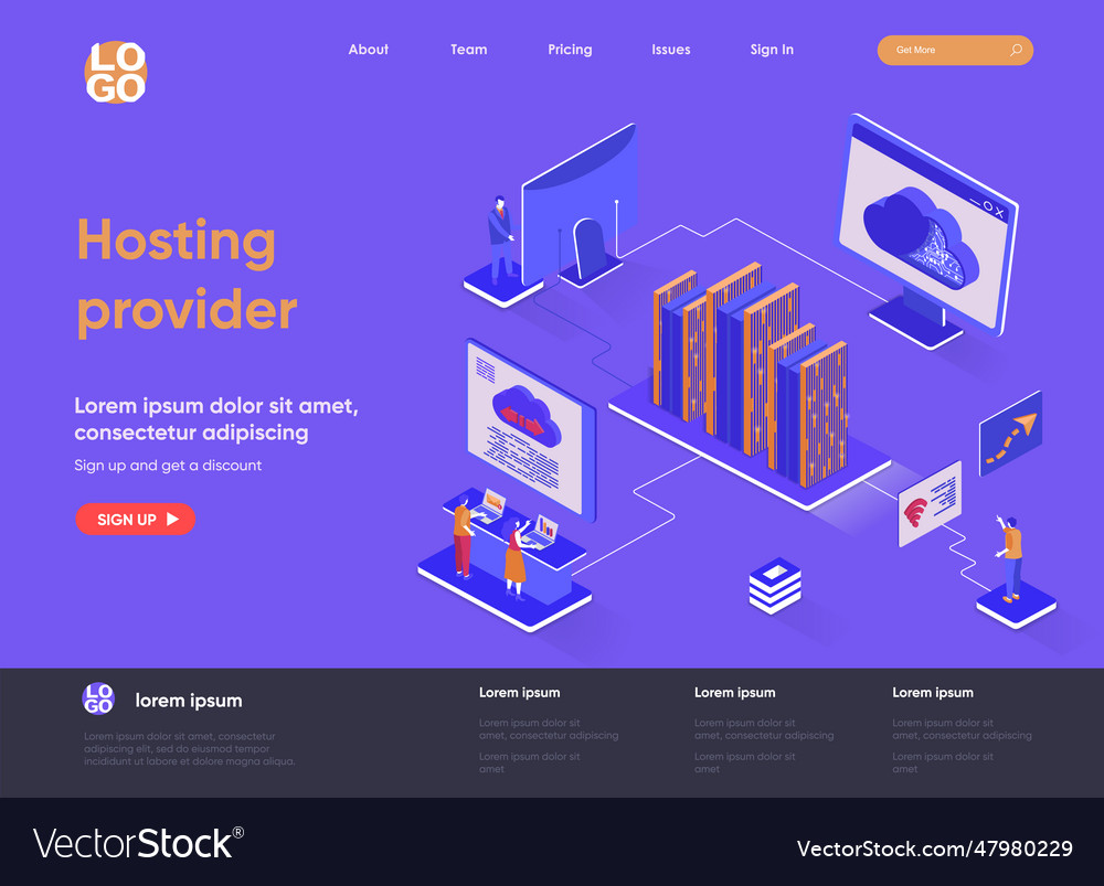 Hosting provider isometric landing page website Vector Image