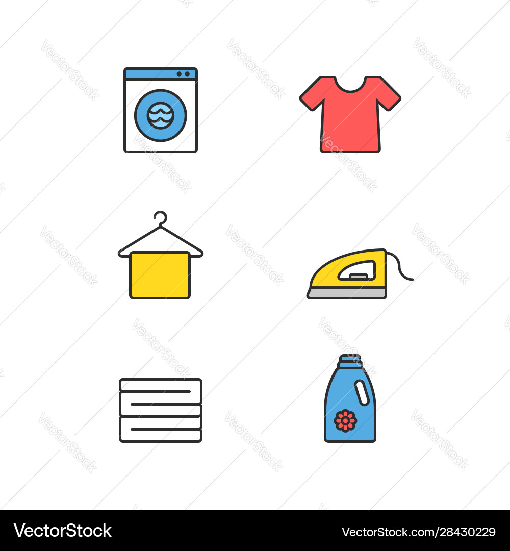 Laundry flat icon set with machine wash tshirt Vector Image