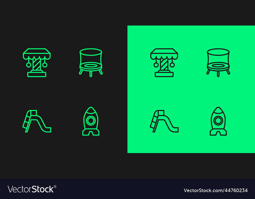 Set Line Rocket Ship Toy Slide Playground Vector Image