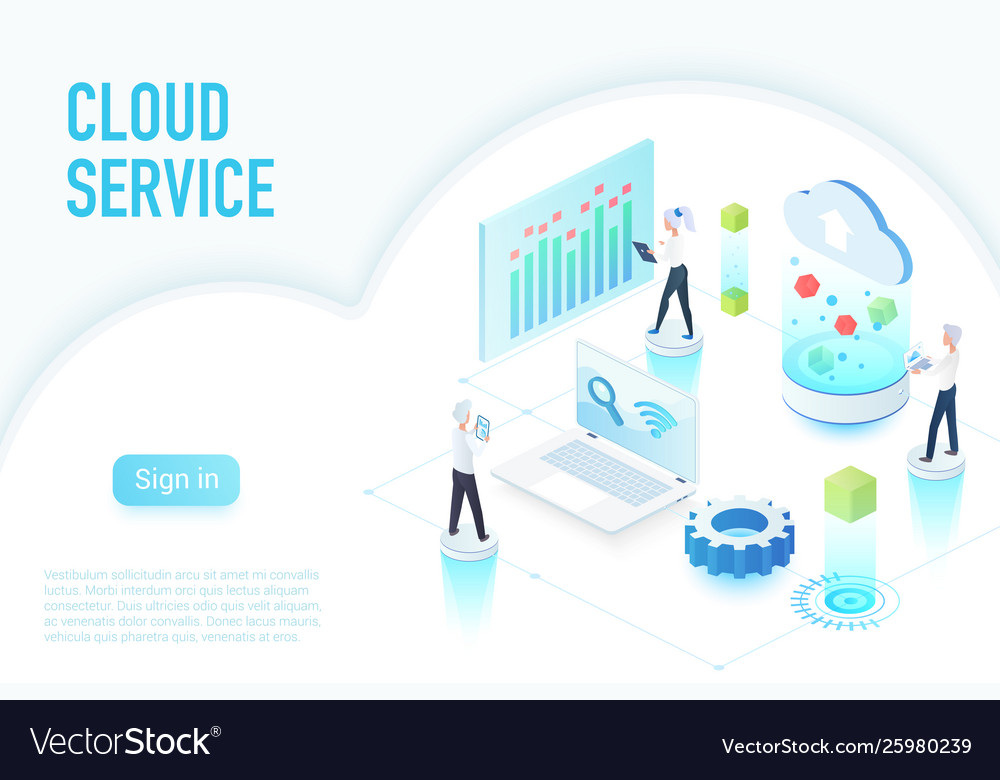 Inside work process cloud service big data Vector Image