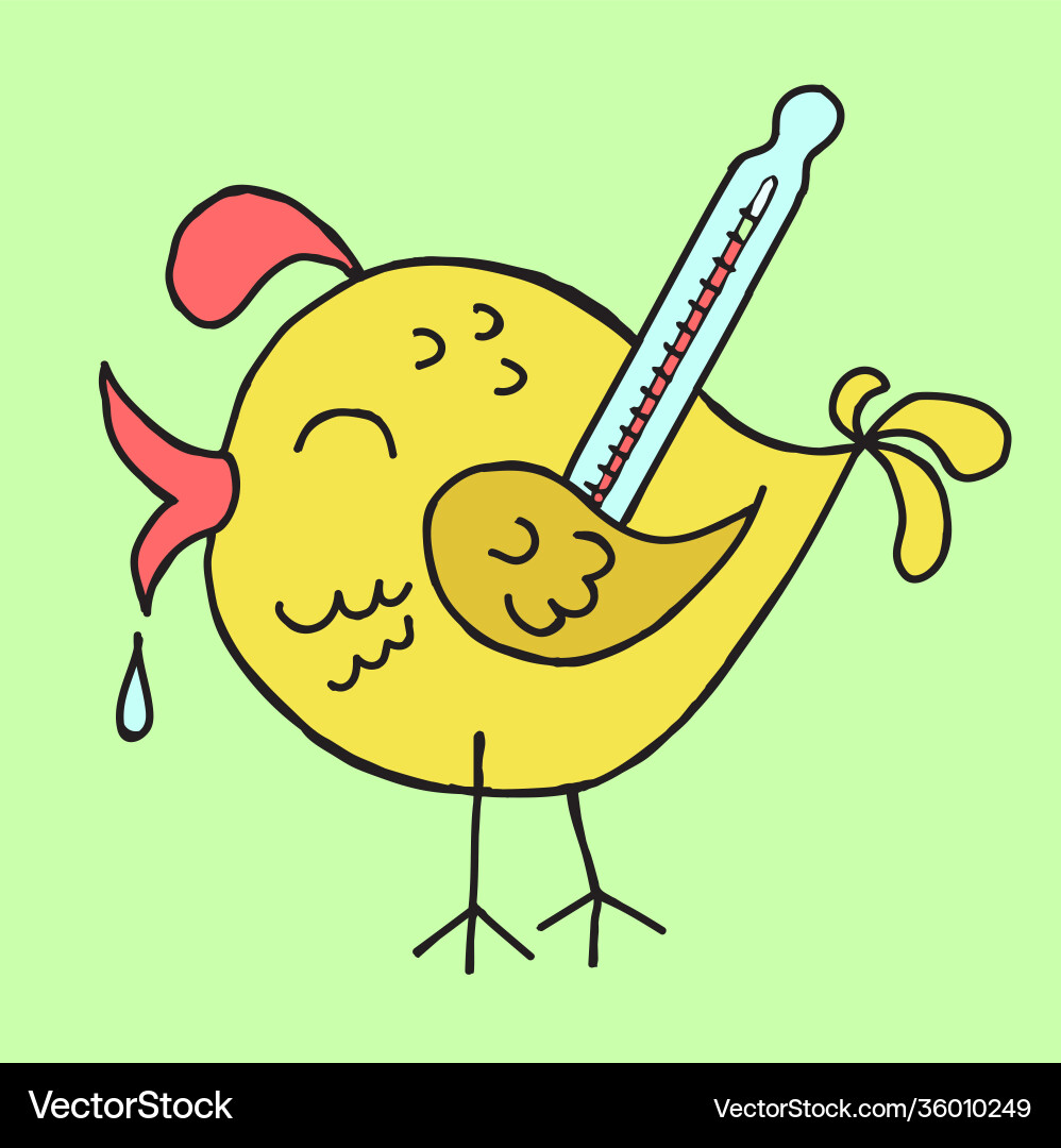 Color bird with thermometer sick flu Royalty Free Vector