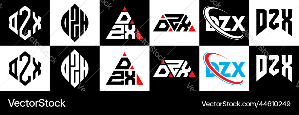 Dzx letter logo design in six style polygon Vector Image