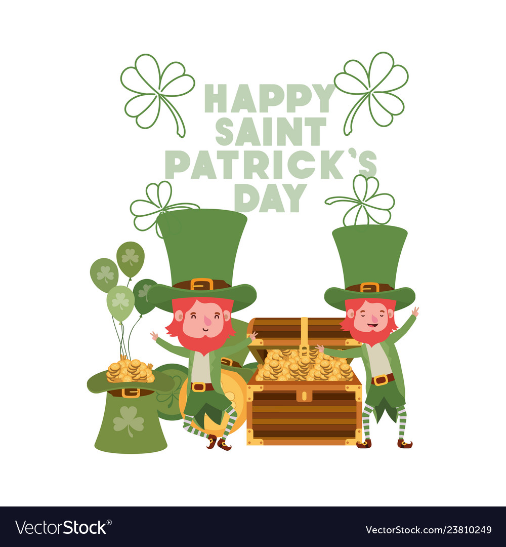 Happy Saint Patricks Day Label With Leprechauns Vector Image