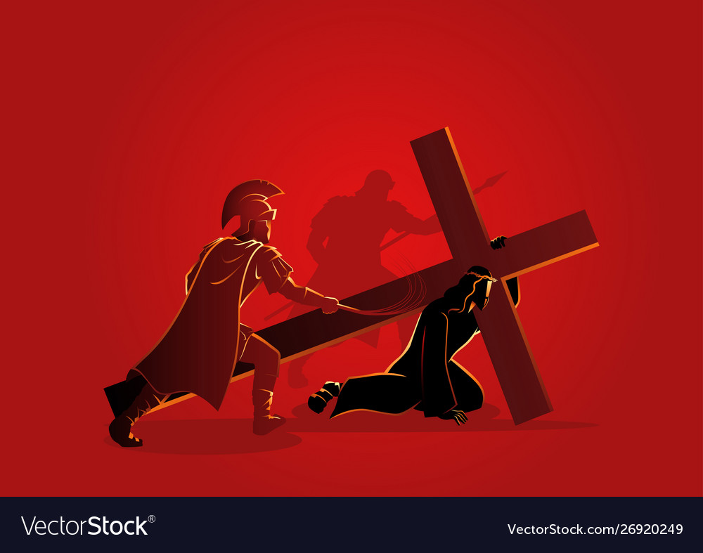 Jesus falls for first time Royalty Free Vector Image