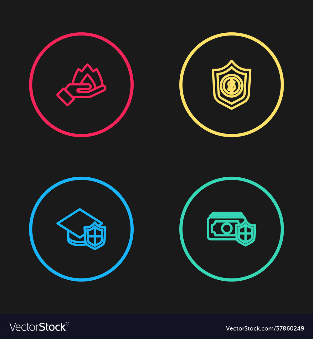 Set line graduation cap with shield money shield Vector Image Set line graduation cap with shield money shield Vector Image