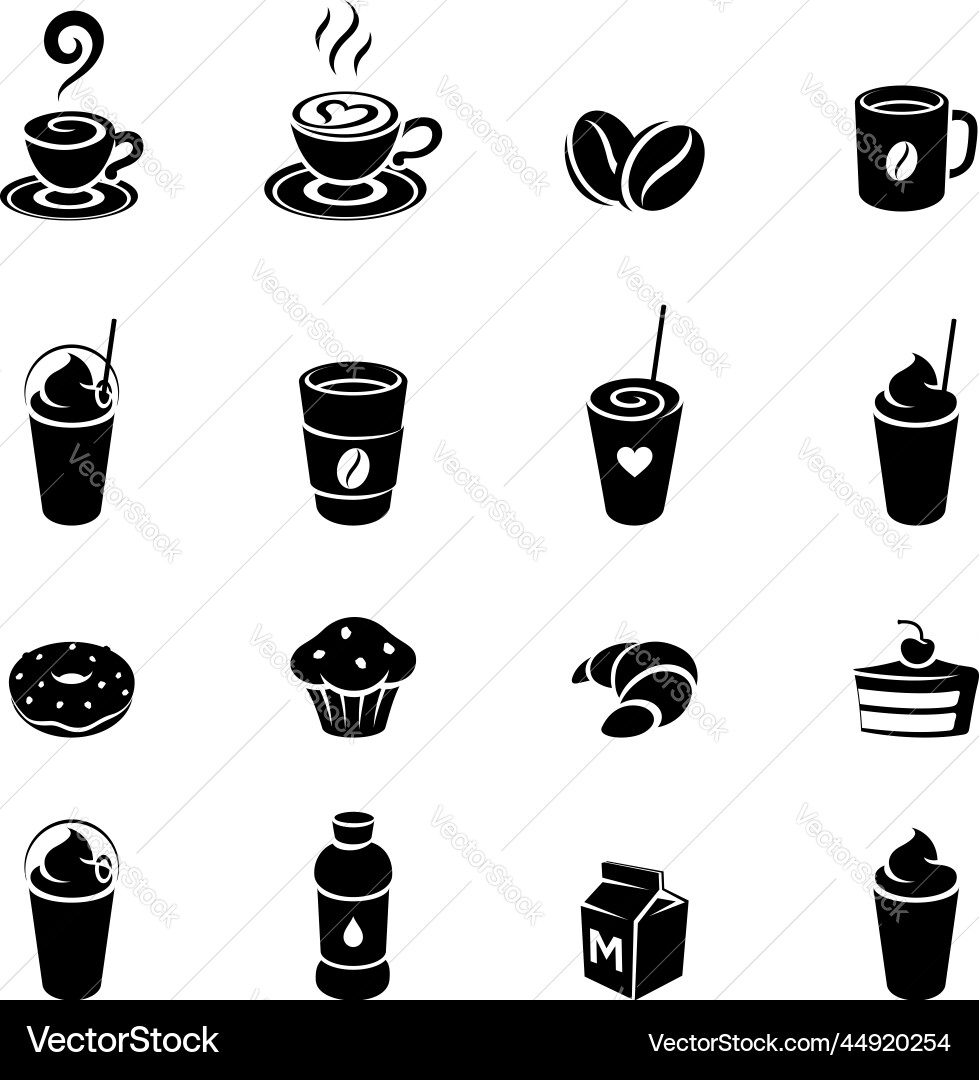 Black coffee and breakfast icons on a white Vector Image