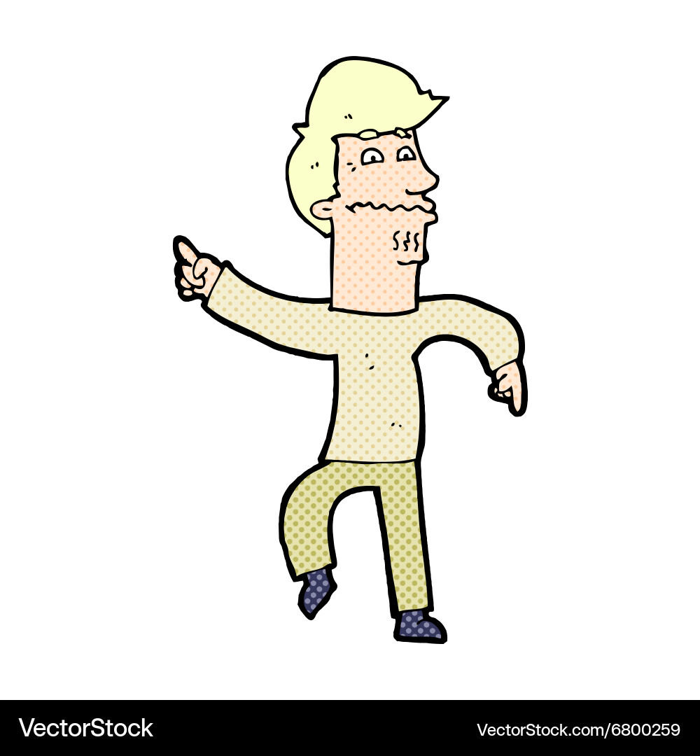 Comic cartoon worried man pointing Royalty Free Vector Image