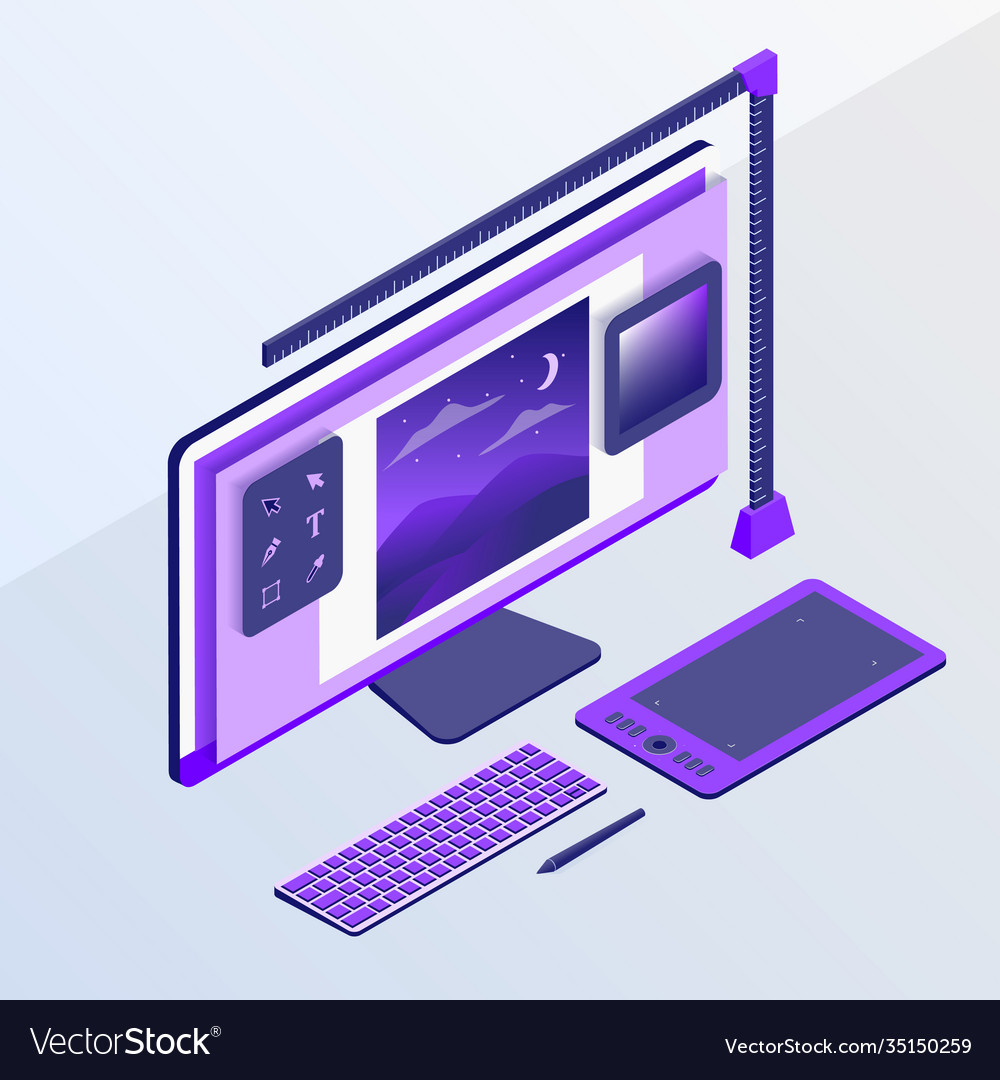Graphic design concept with computer and design Vector Image