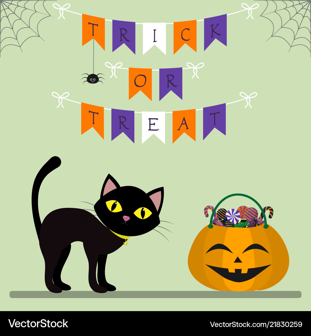 Happy halloween a black cat stands next Royalty Free Vector