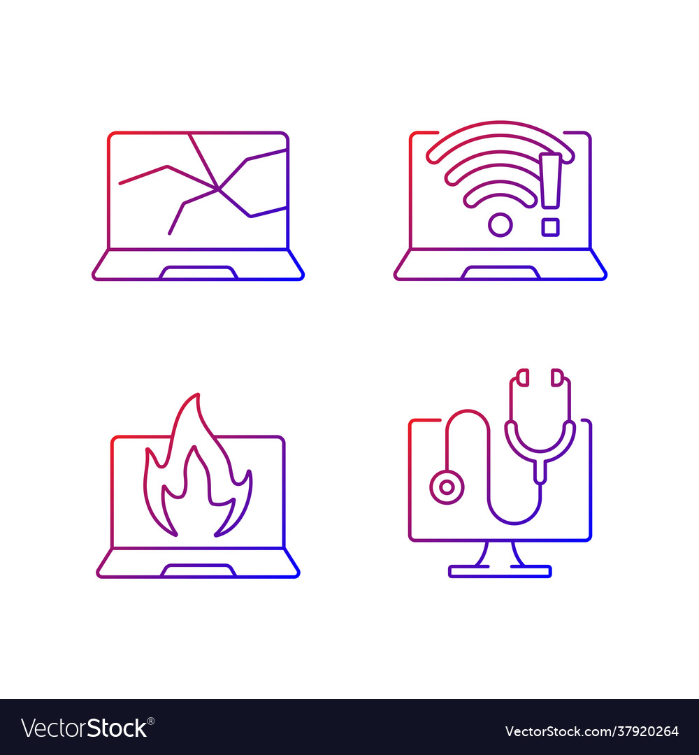 Computer issues gradient linear icons set Vector Image