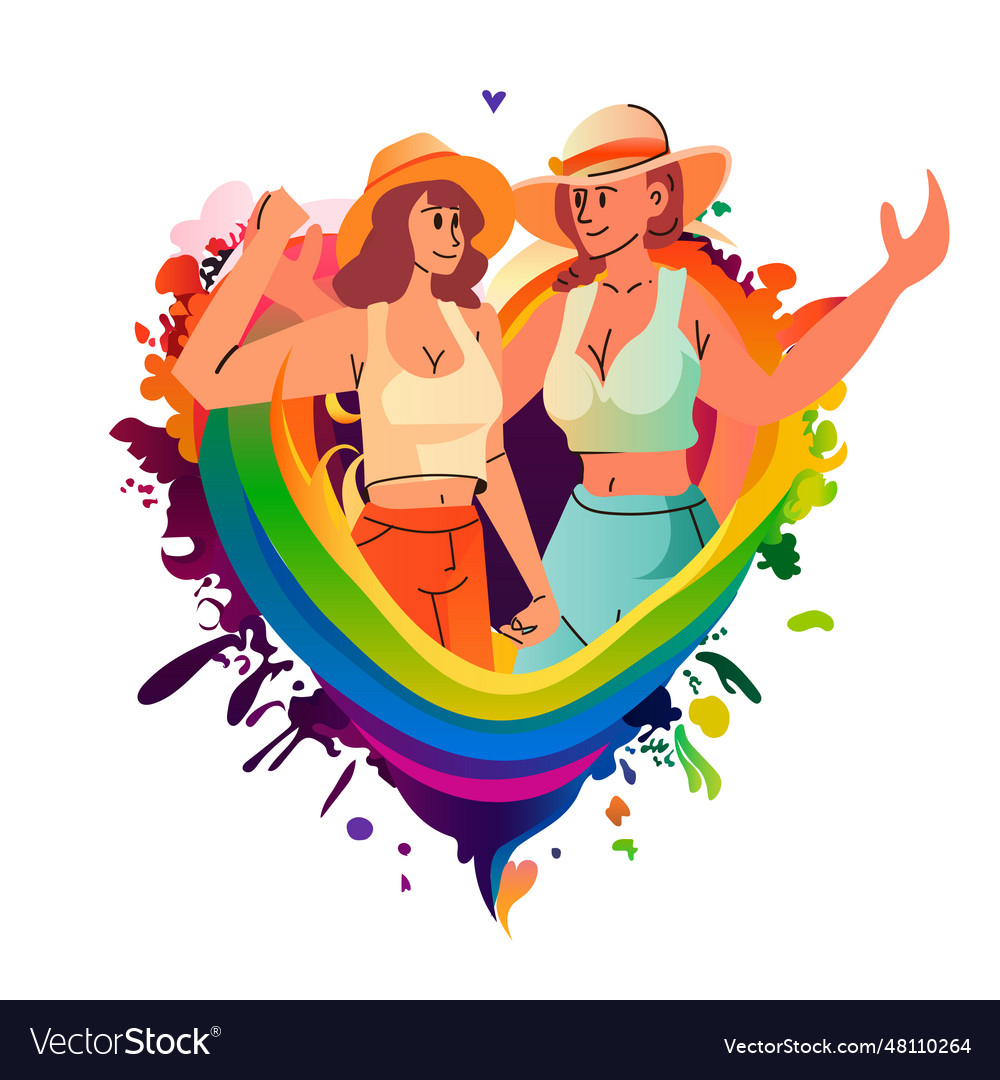 Lesbians holding hands lgbt rainbow flag pride Vector Image