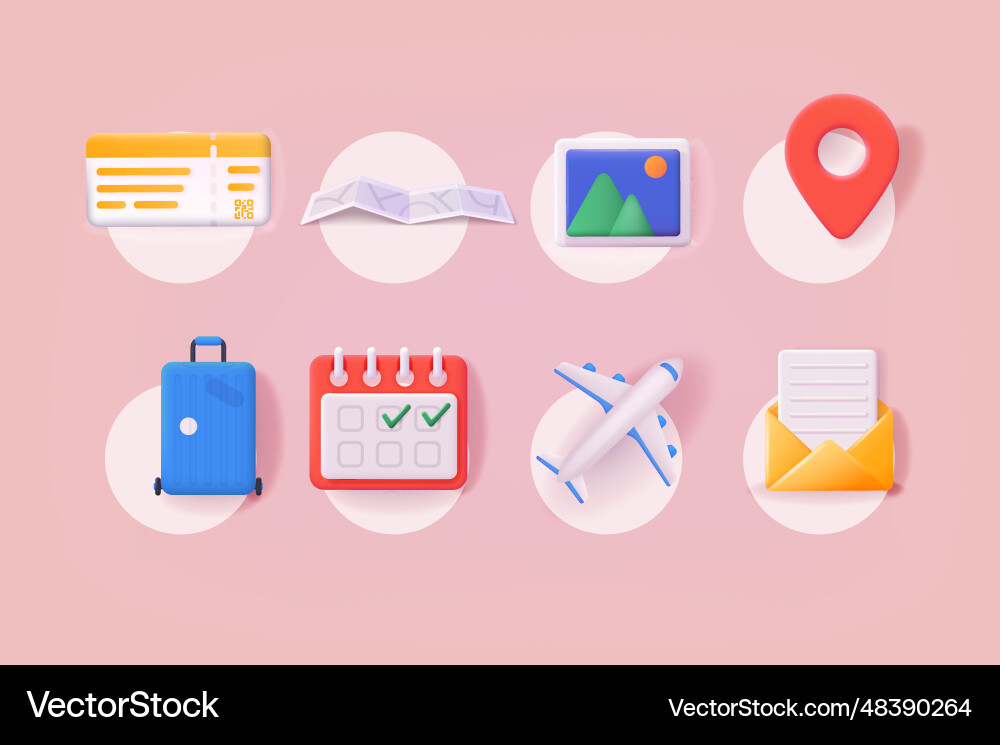 Tour and travel 3d icon set 3d web Royalty Free Vector Image