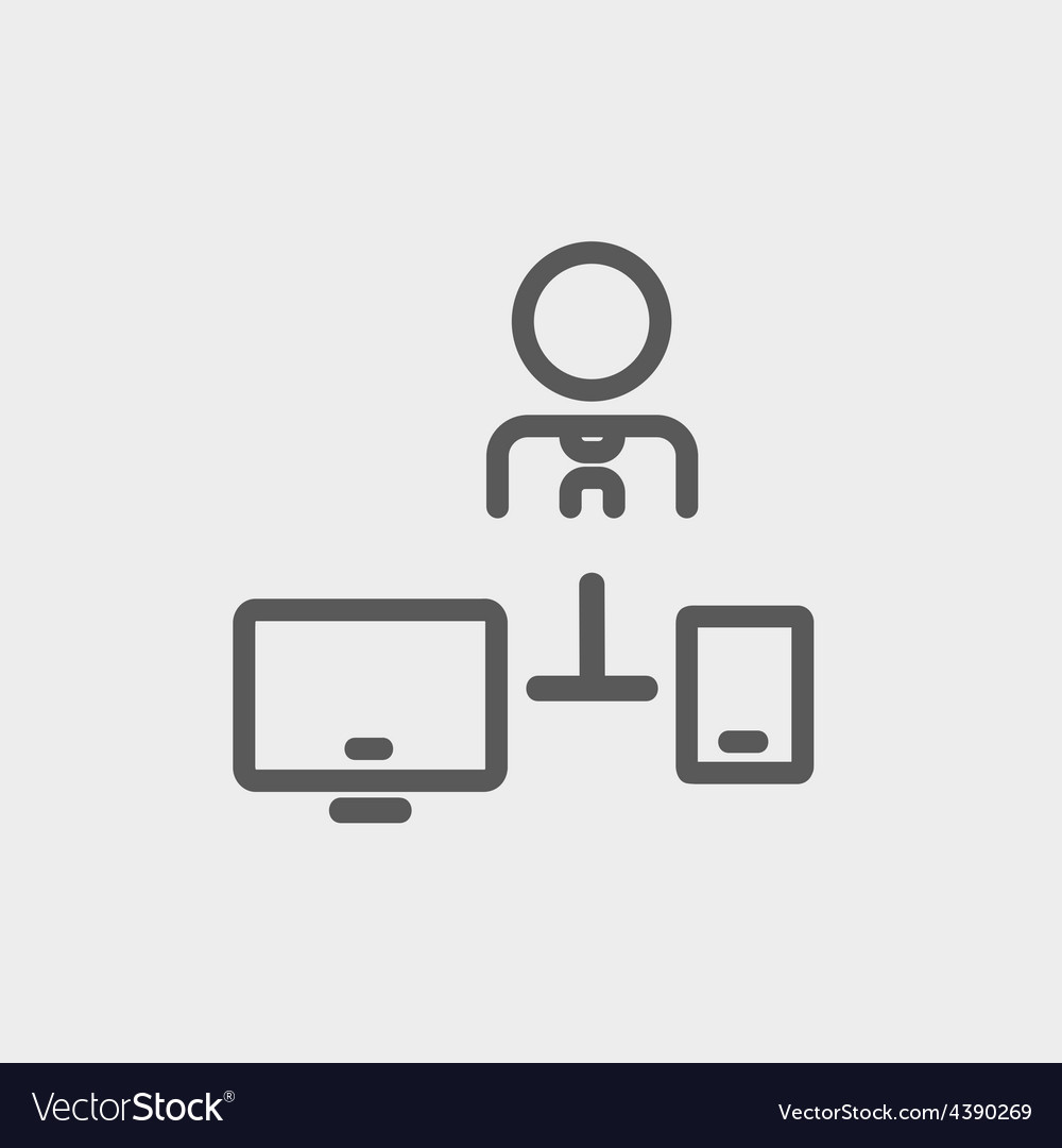 Man with computer set thin line icon Royalty Free Vector
