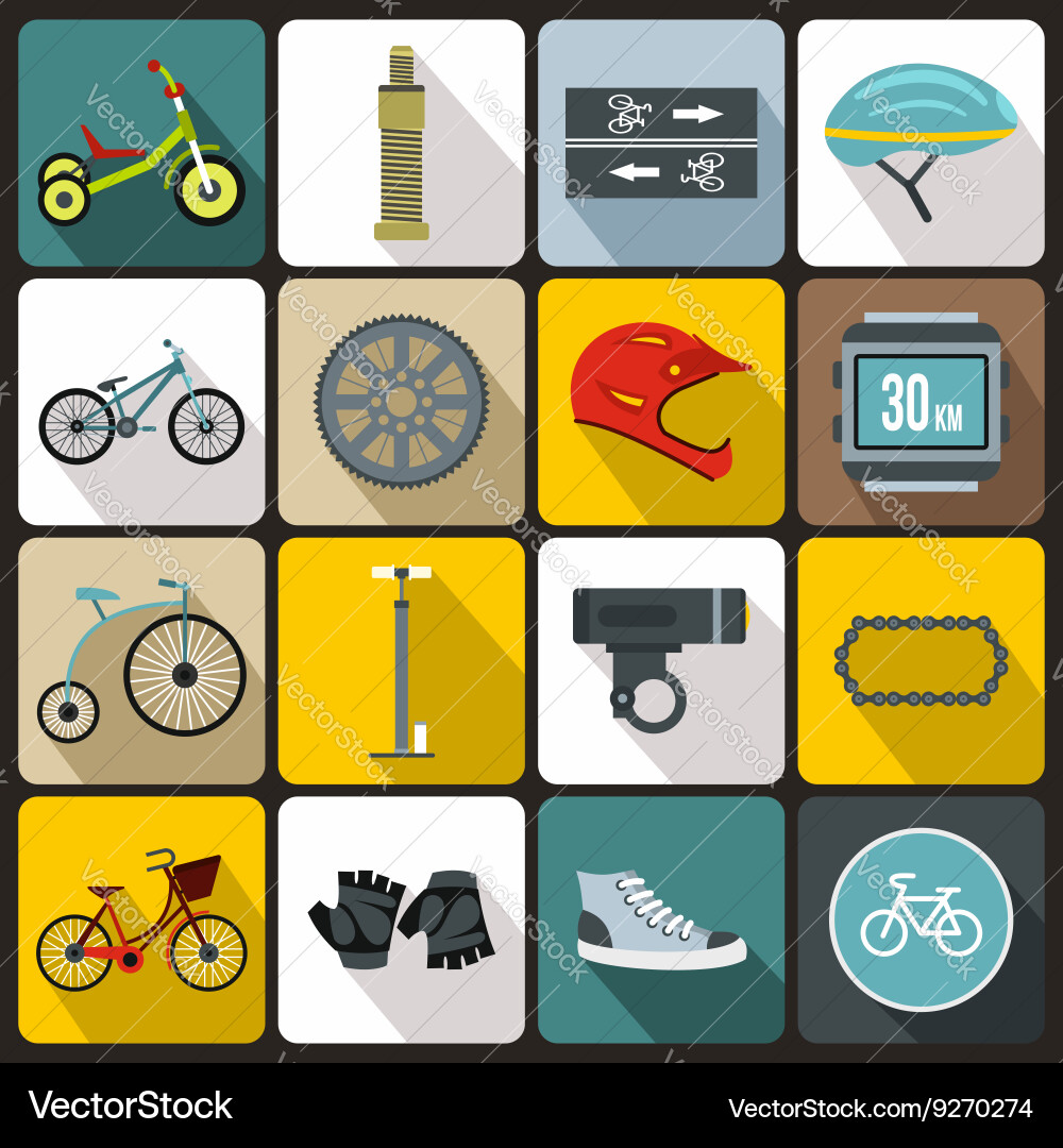 Biking icons set flat style Royalty Free Vector Image