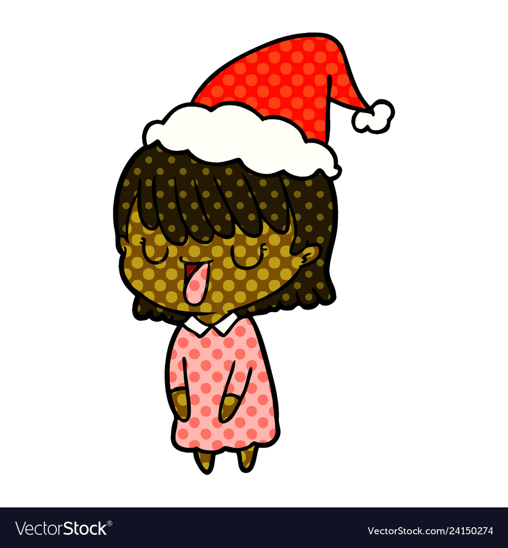 Comic book style of a woman wearing santa hat Vector Image