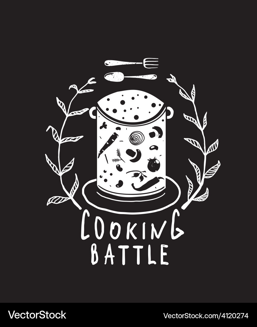 Cooking battle sign with laurel and label Vector Image
