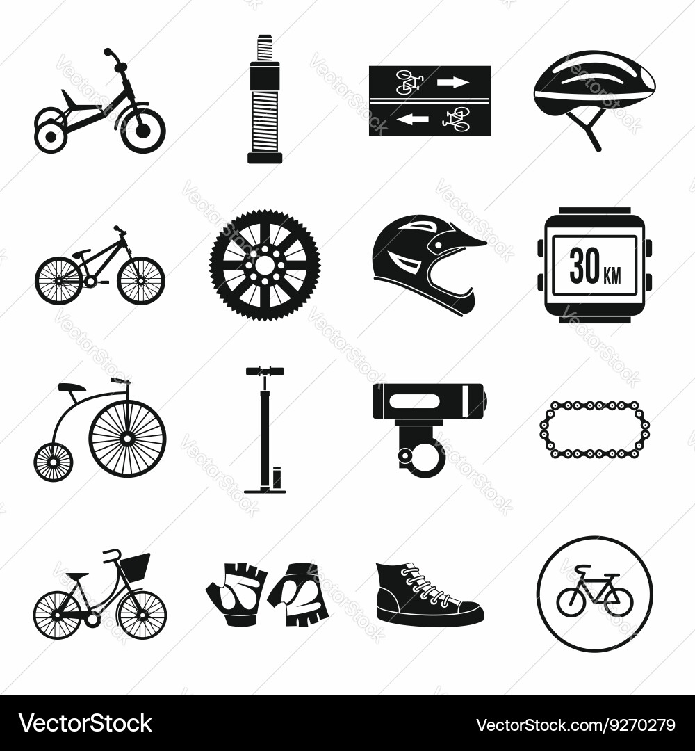 Biking icons set simple style Royalty Free Vector Image