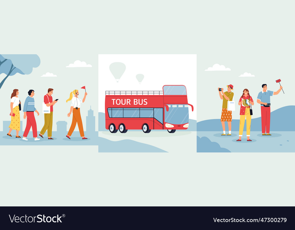 Excursion composition set Royalty Free Vector Image