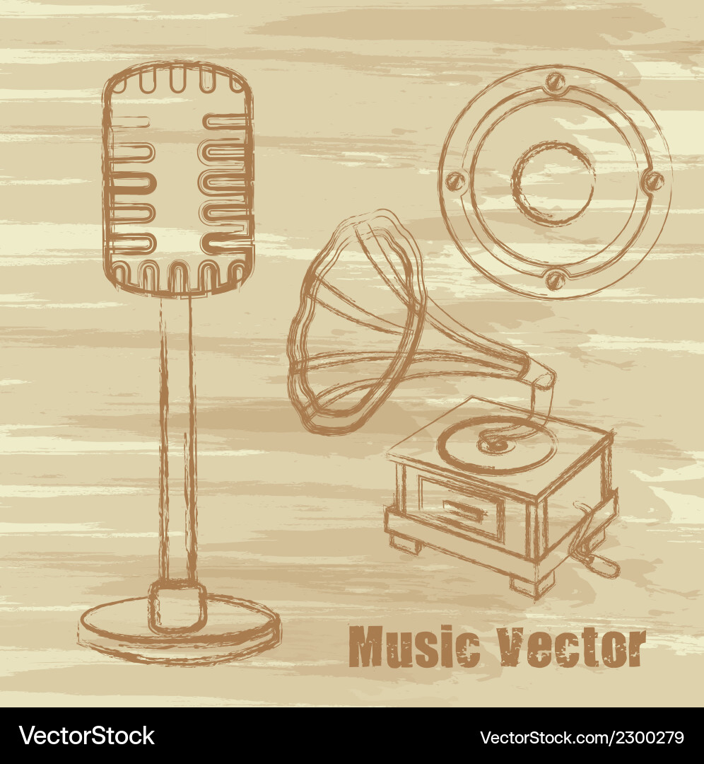 Old microphone gramophone and speaker grunge Vector Image