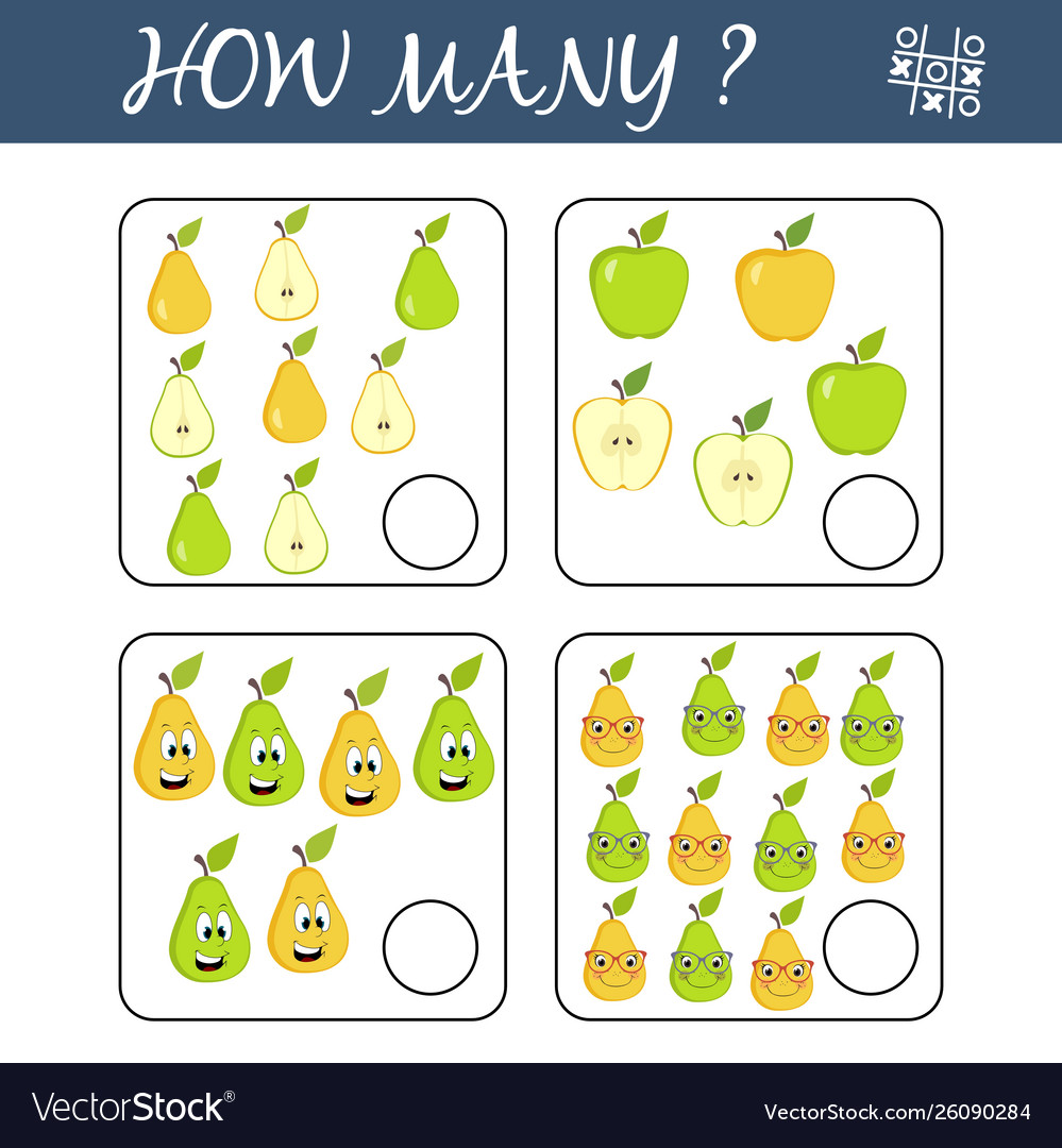 Count how many fruits and write result Royalty Free Vector