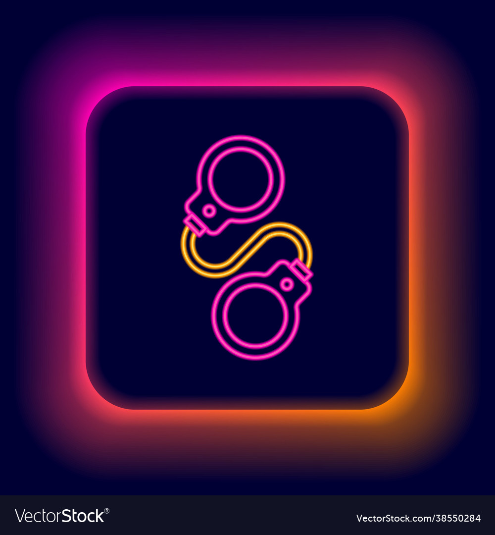 Glowing Neon Line Handcuffs Icon Isolated On Black
