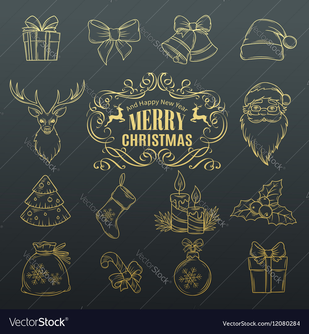 Set christmas hand drawn icons Royalty Free Vector Image Set christmas hand drawn icons Royalty Free Vector Image