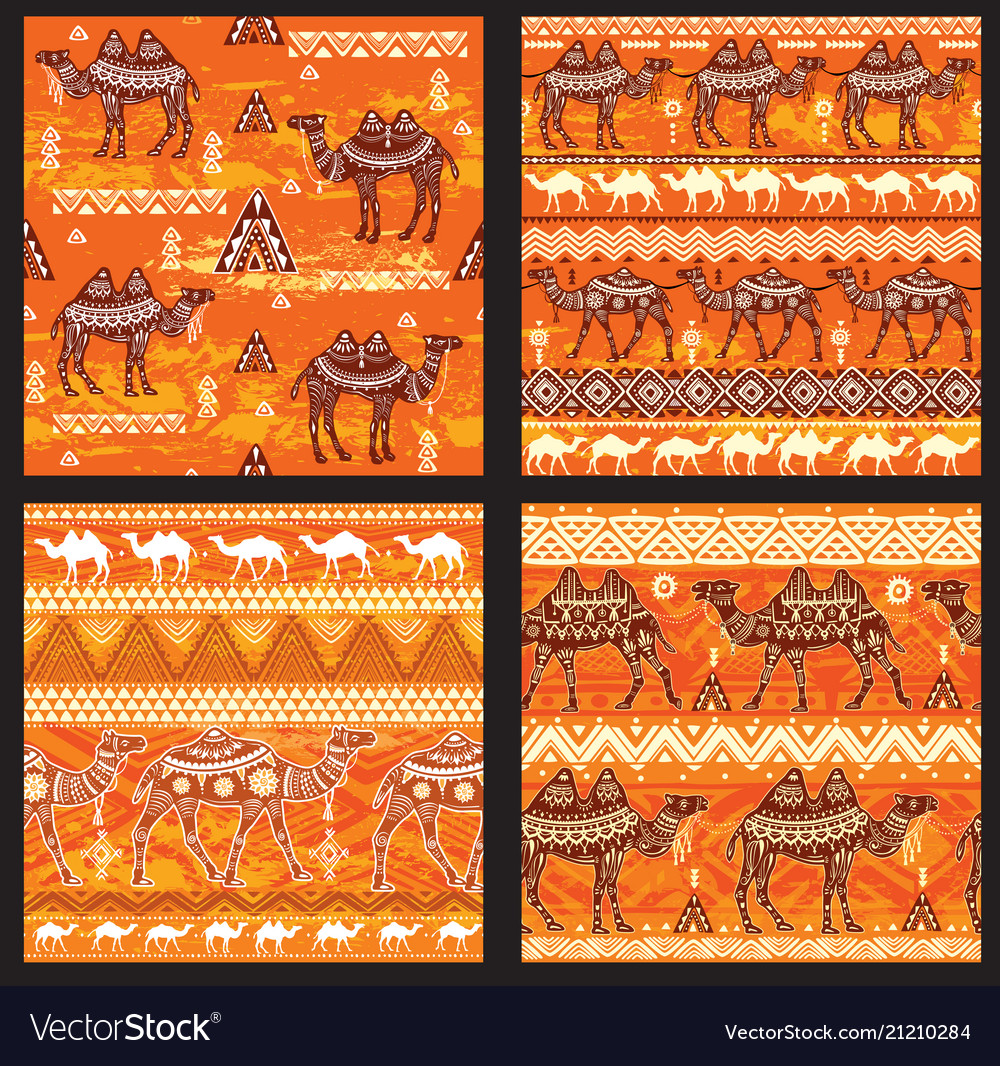 Set of seamless pattern with camels Royalty Free Vector