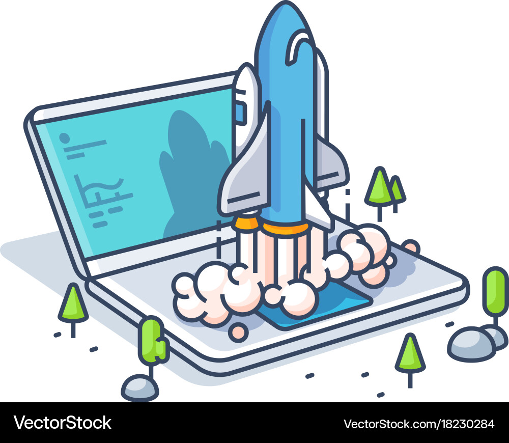 Starting startup with laptop Royalty Free Vector Image
