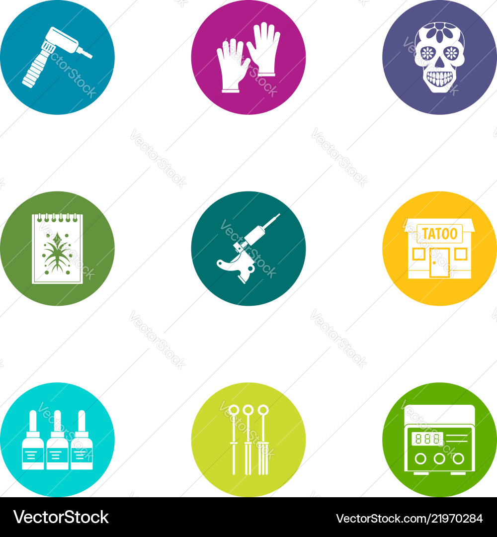 Tattoo body icons set flat style Royalty Free Vector Image