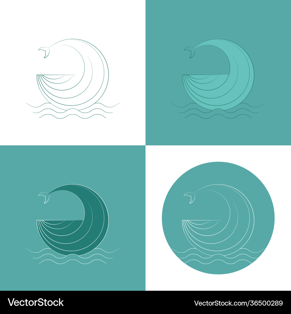 Abstract emblem whale and sea waves Royalty Free Vector