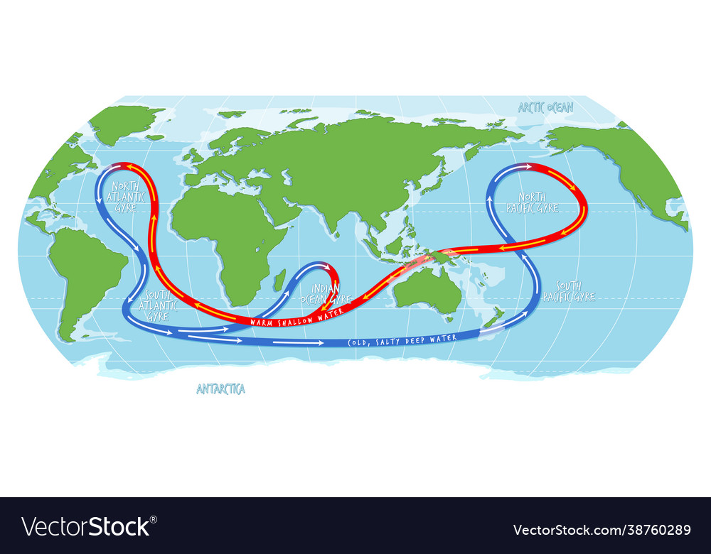 Ocean current world map Royalty Free Vector Image